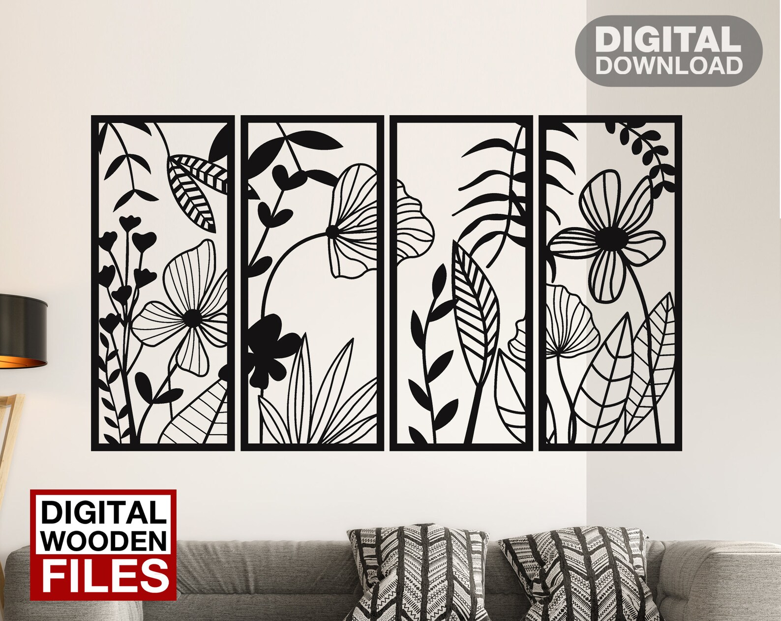4 Set Flowers Plant Wall Decor Metal Flower Laser Cut Svg - Etsy