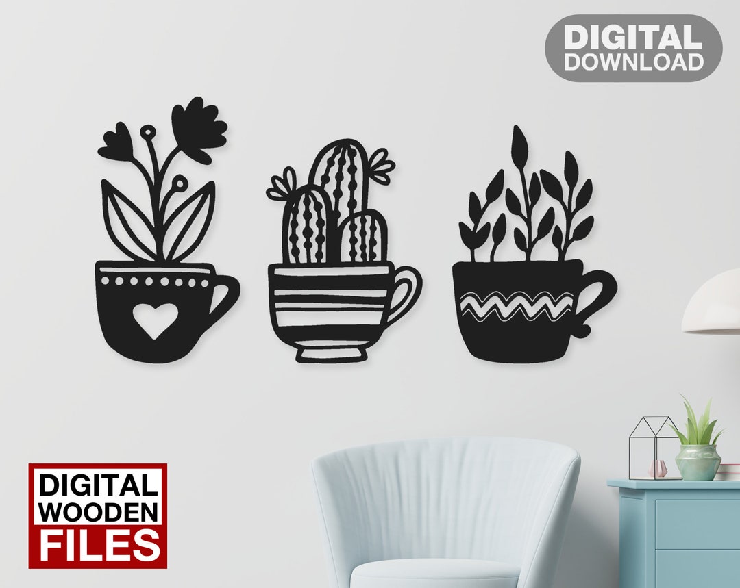 Cactus Laser Cut Svg Dxf Files Wall Sticker Engraving Decal Silhouette ...