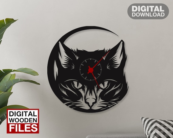 Wooden Modern Wall Clock Cat Clock Laser Cut Home Decor | Etsy