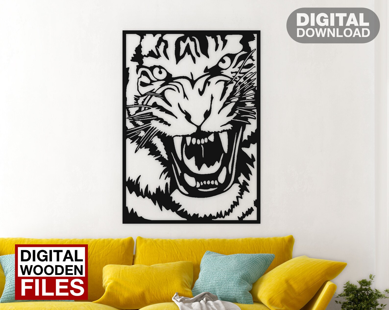 Angry Tiger Laser Cut Svg Dxf Pdf Files Wall Sticker Engraving - Etsy