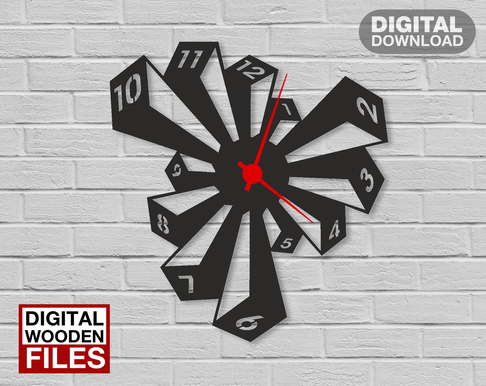 Wooden Modern Wall Clock Geometric Clock Laser Cut Home - Etsy