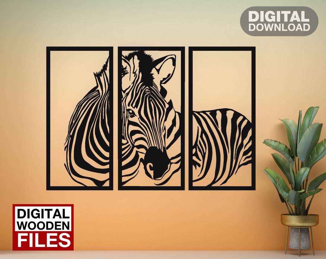 Zebra 2 Laser Cut Svg Dxf Files Wall Sticker Engraving Decal Silhouette ...