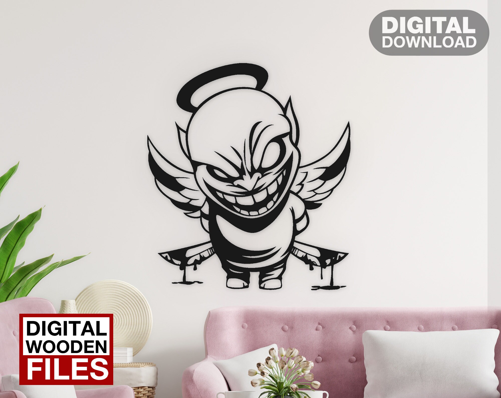 Angel or Satan Laser Cut Svg Dxf Files Wall Sticker Engraving | Etsy