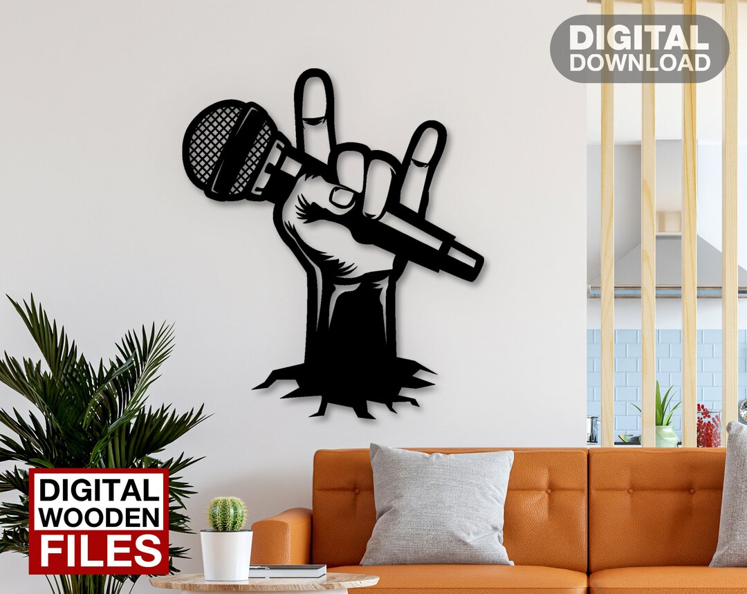 Microphone Hand Laser Cut Svg Dxf Files Wall Sticker Engraving Decal ...