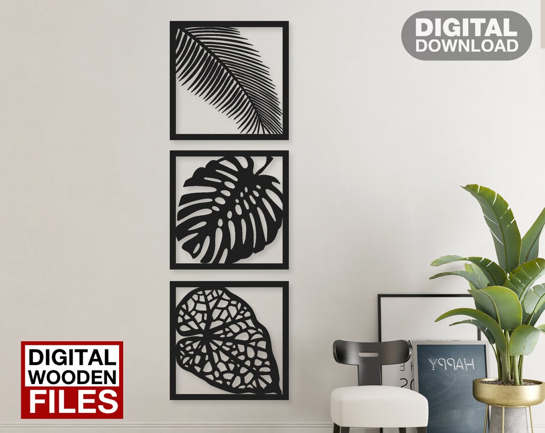 Botanical Leaves Laser Cut Svg Dxf Files Wall Sticker Engraving Decal ...