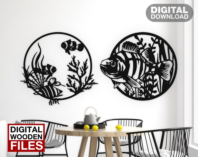 Aquarium Fishes Ocean Laser Cut Svg Dxf Files Wall Engraving - Etsy