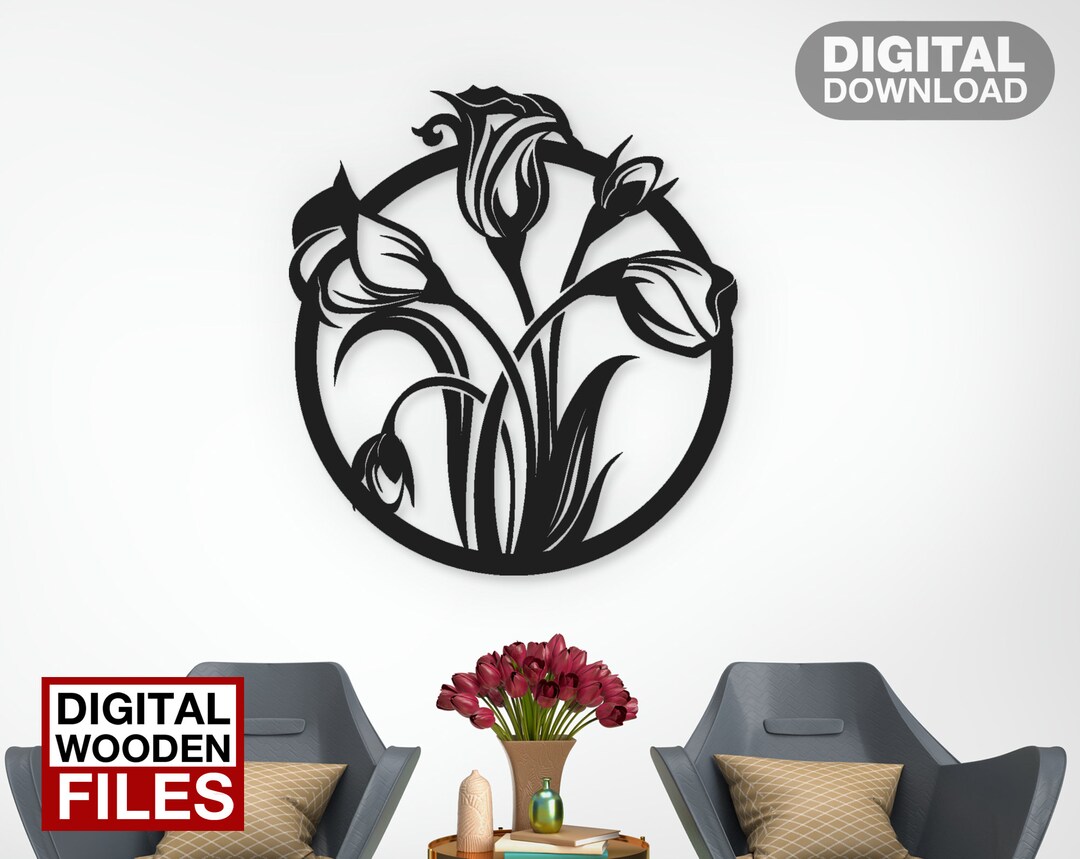 Flower Flowers Laser Cut Svg Dxf Files Wall Sticker Engraving Decal ...
