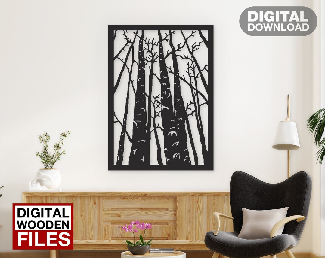 Perspective Trees Wall Decor Laser Cut Svg Dxf Files Wall Sticker ...