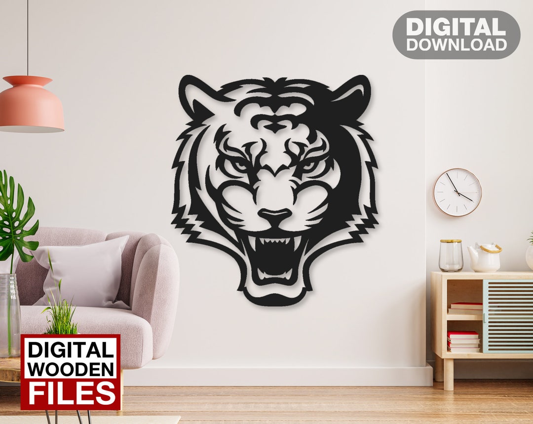 Tiger Face Laser Cut Svg Dxf Files Wall Sticker Engraving Decal ...