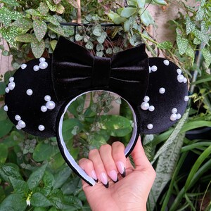 Velvet Black and Tan Beige Pearl Ears - Etsy