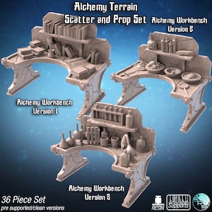 Alchemy Terrain - Tables, Workbench, Bottles, Flasks, Tanks, Cauldron ...