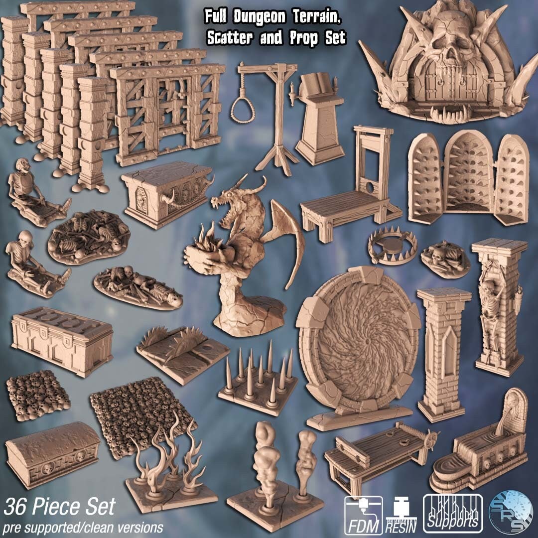 Dungeon Set Terrain - Traps, Walls, Skulls, Fountain, Portal, Coffin ...
