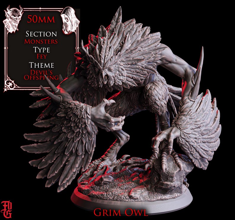 Grim Owl | 50mm Fey Monster | Resin Model Wargaming, RPG, Mork Borg, D ...