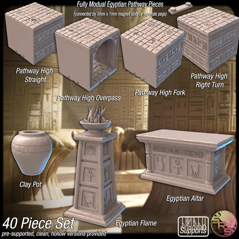 Egyptian Ruins - Altar, Pillars, Ziggurat, Sarcophagus, Chests, Horus ...