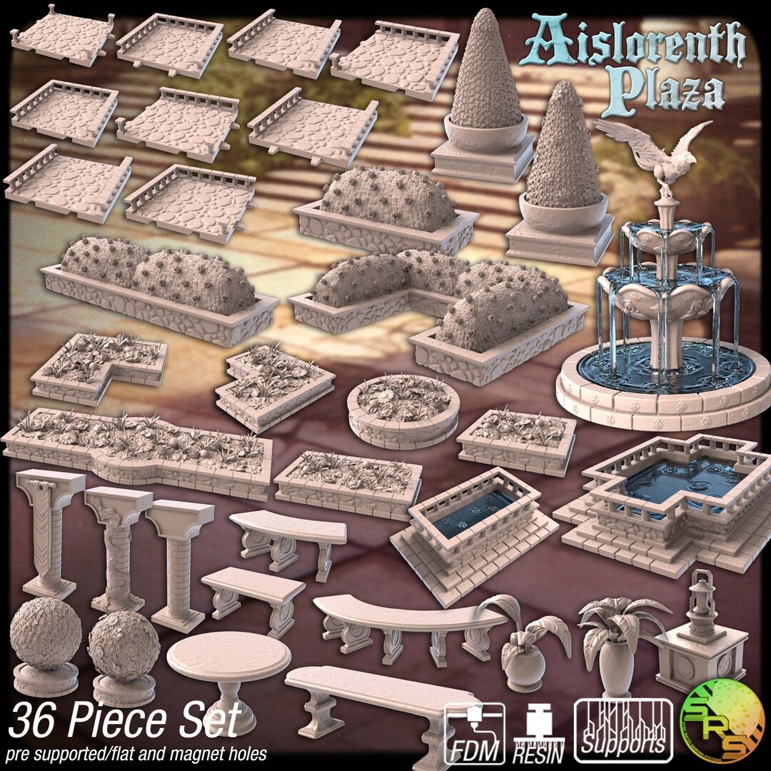 Courtyard Terrain - Pillars, Banners, Shrubbery, Plants, Flower Beds ...