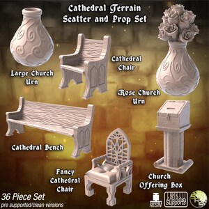 Cathedral Terrain - Church, Shrines, Urns, Pew, Organ, Bell, Chairs ...