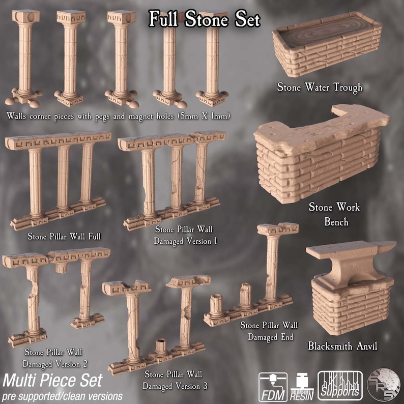 Stone Set Terrain - Pillars, Columns, Anvil, Walls, Roads, Chimney ...