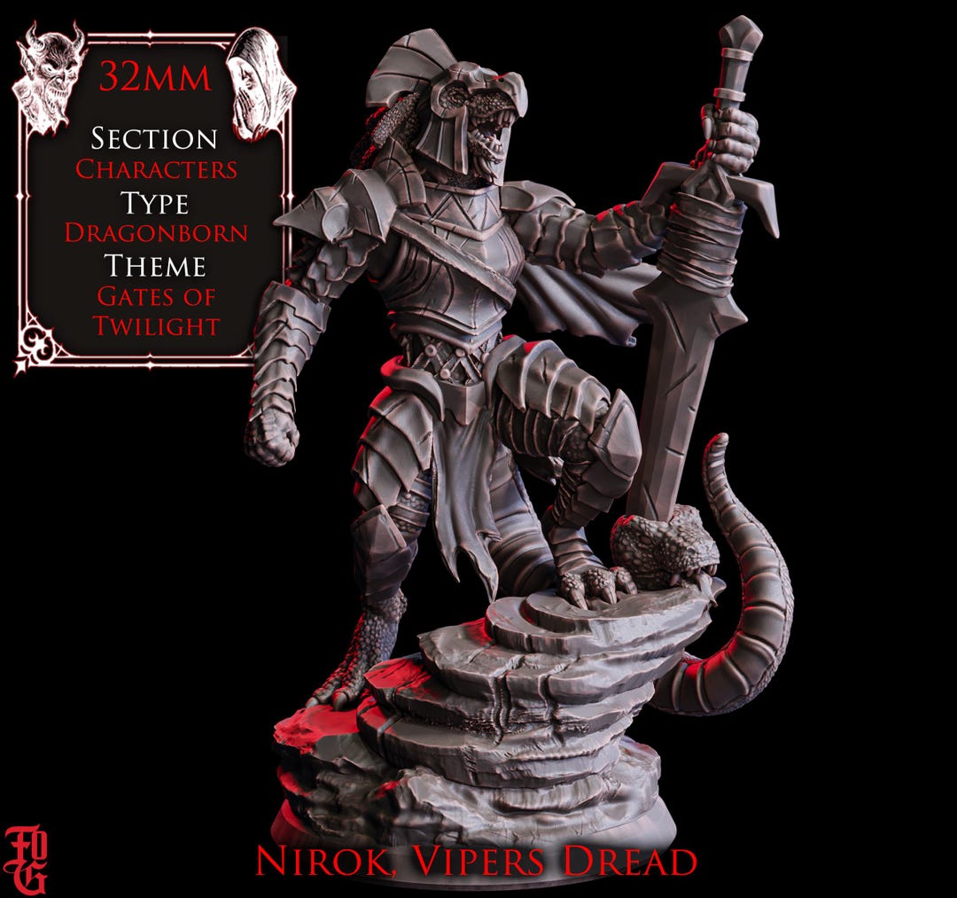 Nirok, Vipers Dread | 32mm Dragonborn Warrior Miniature | Resin Model ...
