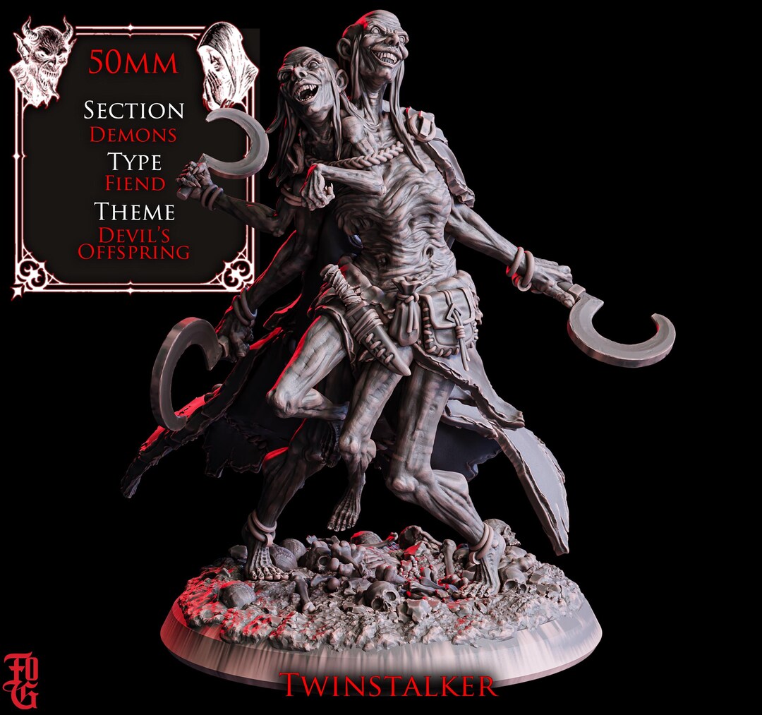 Twinstalker | 50mm Twin-headed Fiend Demon | Resin Model Wargaming, RPG ...