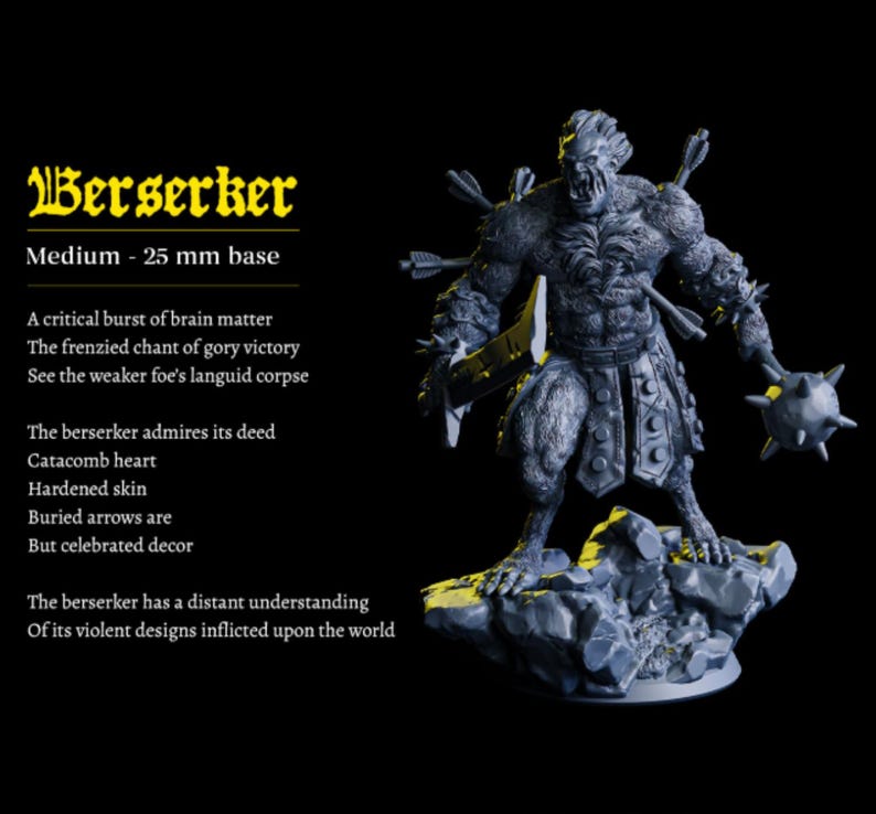 Berserker | 32mm Brutal Demon Lord Miniature | Resin Model for ...