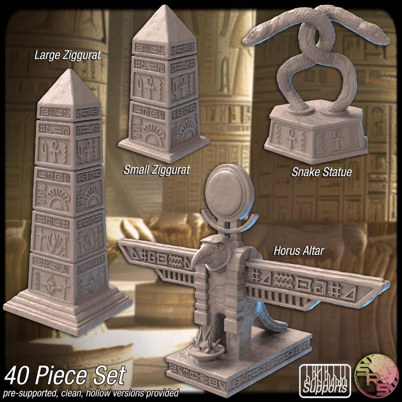 Egyptian Ruins - Altar, Pillars, Ziggurat, Sarcophagus, Chests, Horus ...