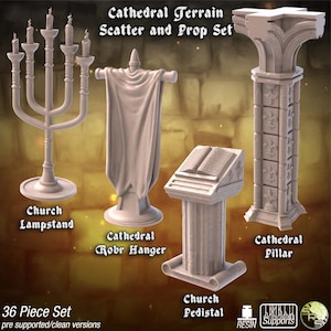 Cathedral Terrain - Church, Shrines, Urns, Pew, Organ, Bell, Chairs ...