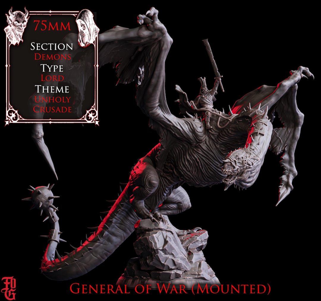 General of War Mounted | 75mm Demon Lord Miniature | Resin Model ...