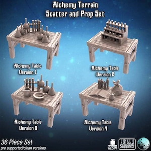 Alchemy Terrain - Tables, Workbench, Bottles, Flasks, Tanks, Cauldron, Bookcases, Demon ...