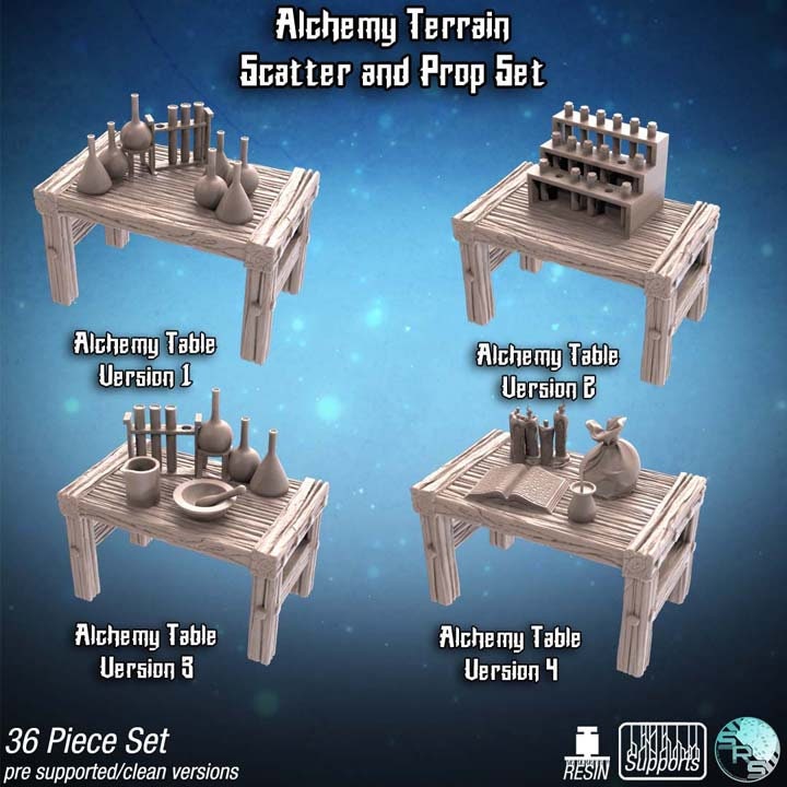 Alchemy Terrain - Tables, Workbench, Bottles, Flasks, Tanks, Cauldron ...