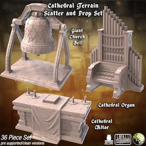 Cathedral Terrain - Church, Shrines, Urns, Pew, Organ, Bell, Chairs ...