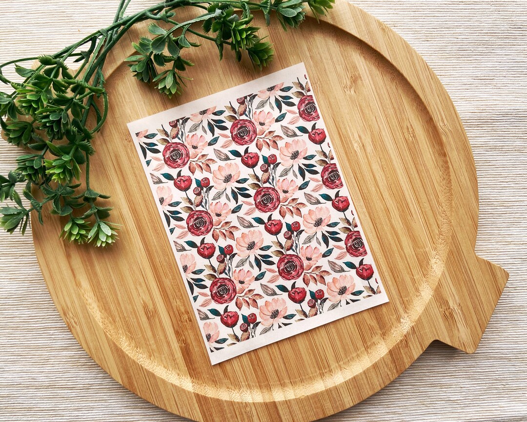 Burgundy Roses Floral Clay Transfer Sheet, Water Soluble Transfer Paper ...