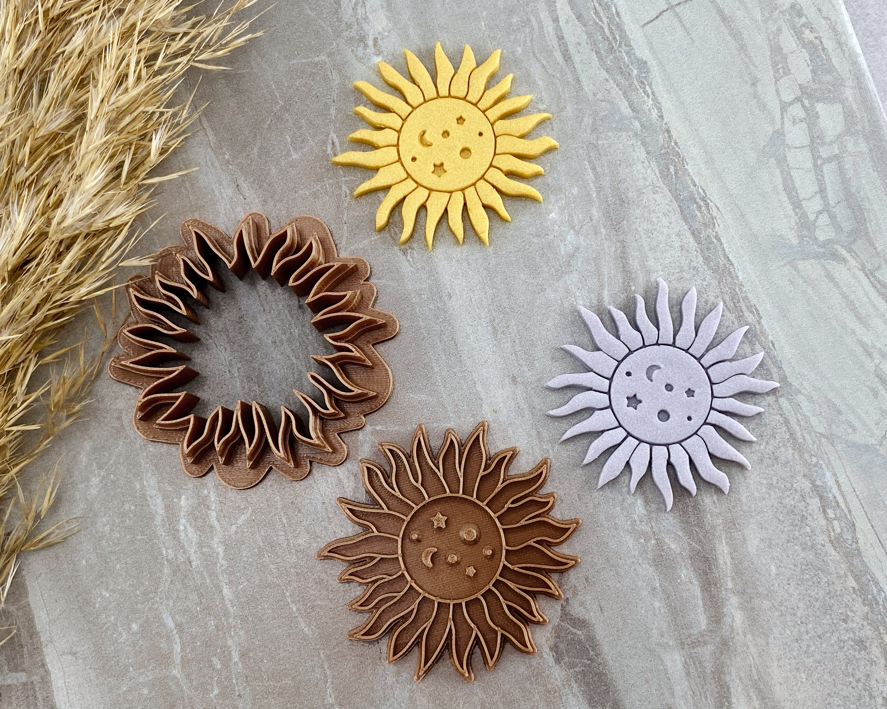 Celestial Sun Clay Cutter With Stamp, Embossing Sun Polymer Clay Cutter ...