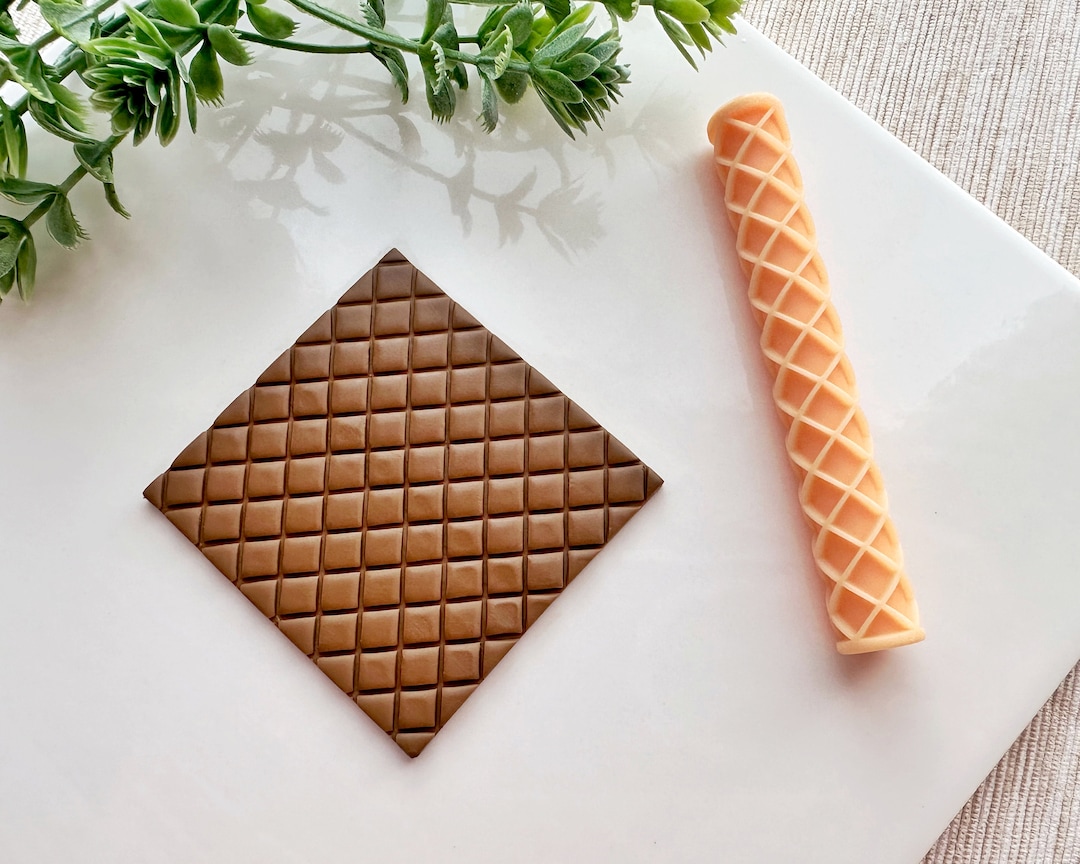 Waffle Clay Texture Roller, Quilted Grid Pattern Polymer Clay Texture ...