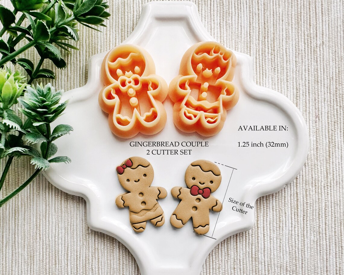 Cute Gingerbread Couple Christmas Clay Cutter, Polymer Clay Cutter for ...