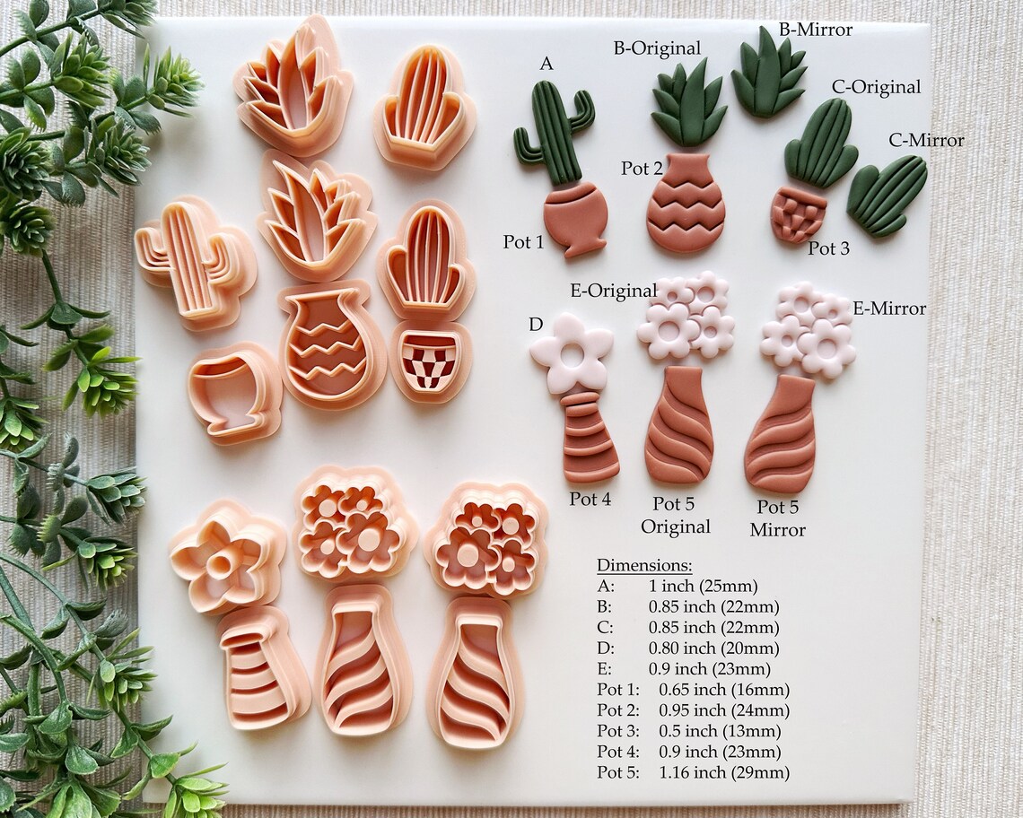 Flower & Pots Spring Clay Cutters, Embossing Polymer Clay Cutter ...