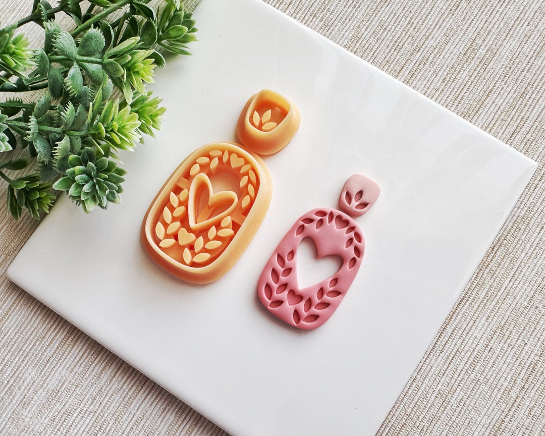 Leafy Heart Dangle Polymer Clay Cutter Set of 2, Embossing Cutout ...