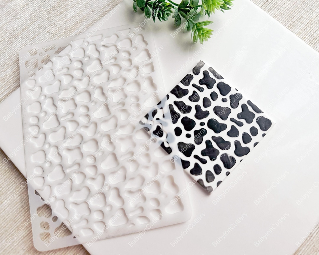 Cow Print Stencil Sheet, Reusable Polymer Clay Stencil for Texture, Animal Fur Pattern Stencil ...