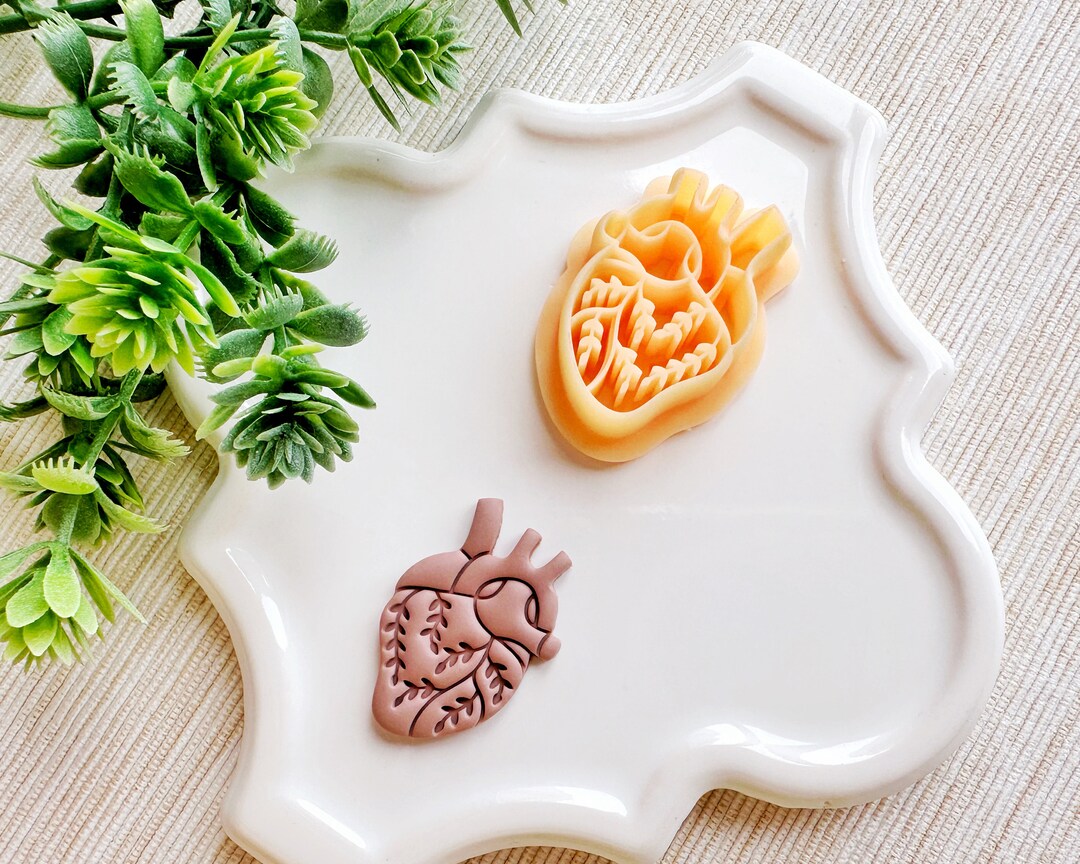 Floral Anatomical Heart Clay Cutter, Embossing Mystical Polymer Clay ...