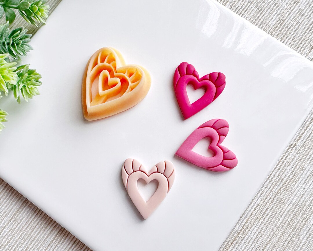 Lined Cutout Heart Clay Cutter, Heart Shaped Polymer Clay Cutter ...