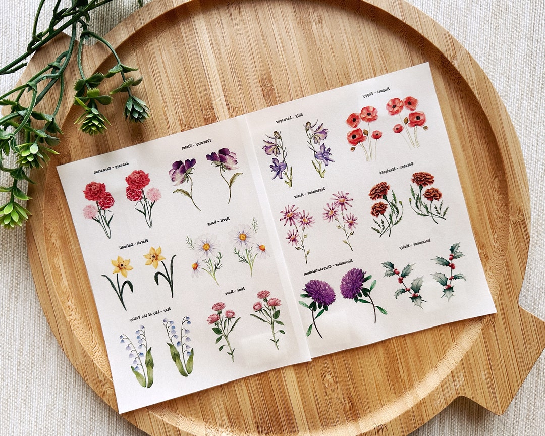 Birth Months Flowers Clay Transfer Sheet,set of 2, Water Soluble ...