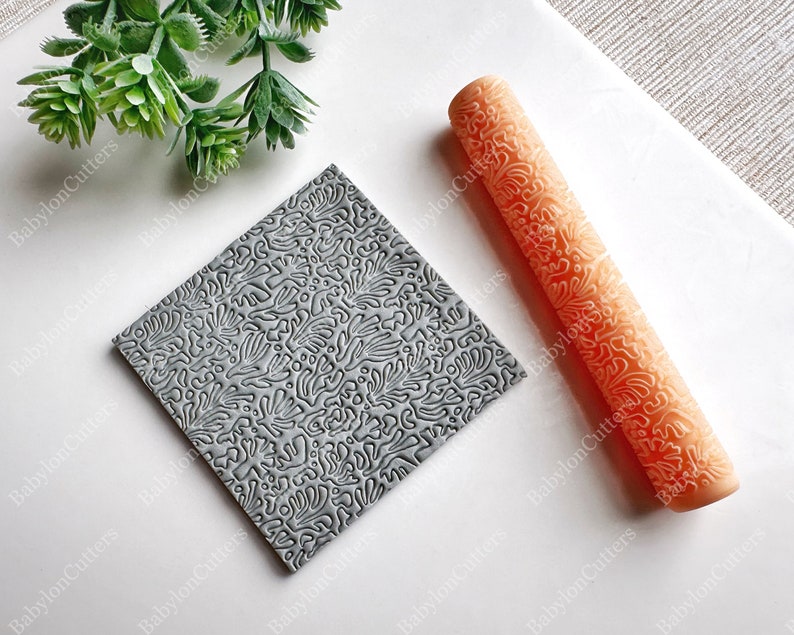 2D Corals Clay Texture Roller, Polymer Clay Texture Roller, Resin Hand ...