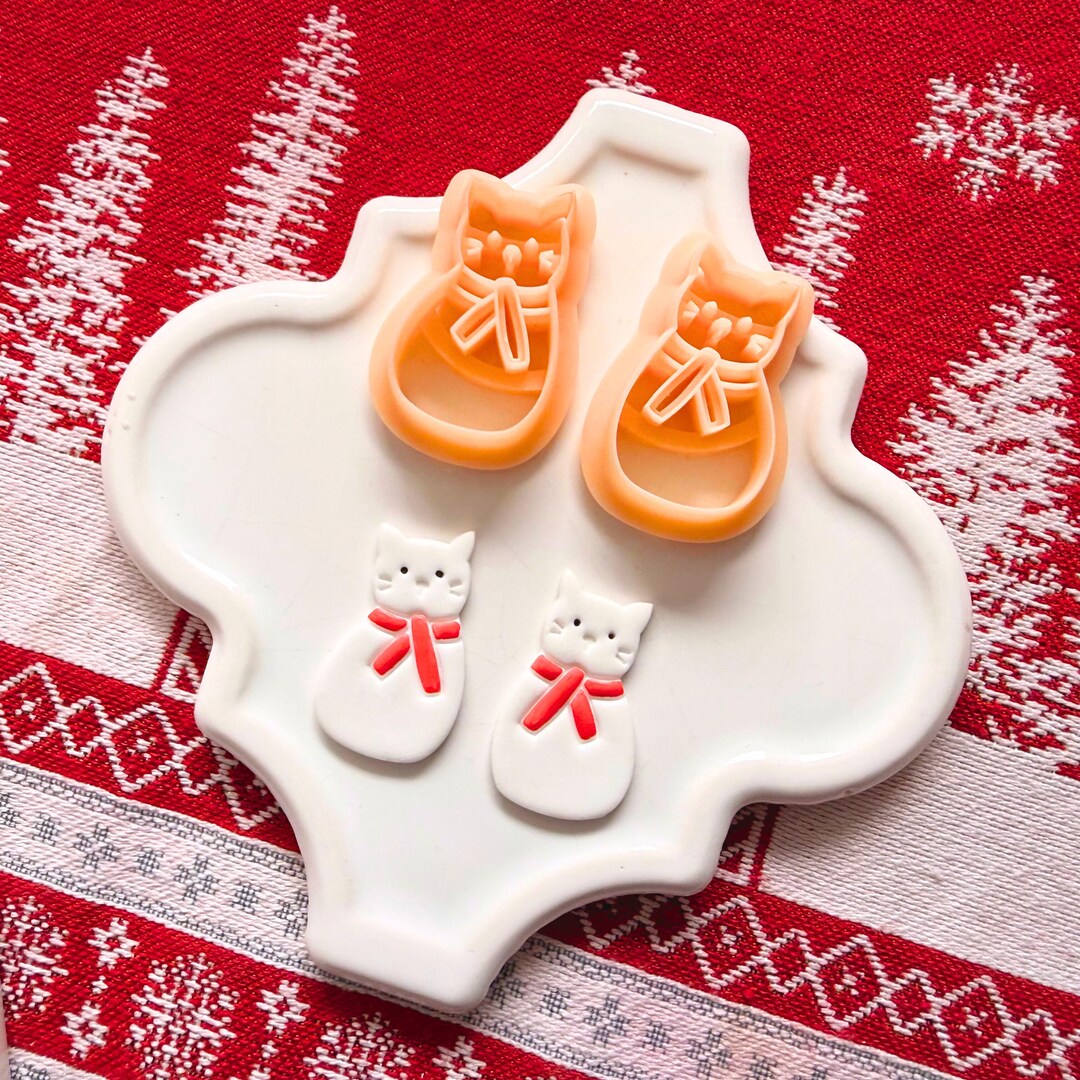Cat Snowman Clay Cutter Mirror Set: Christmas Polymer Clay Earrings - Etsy