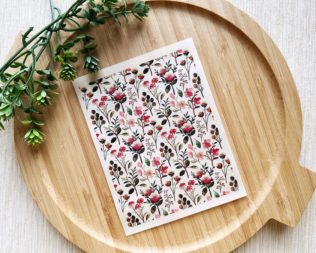 Dark Pink Flowers Floral Clay Transfer Sheet, Water Soluble Transfer ...