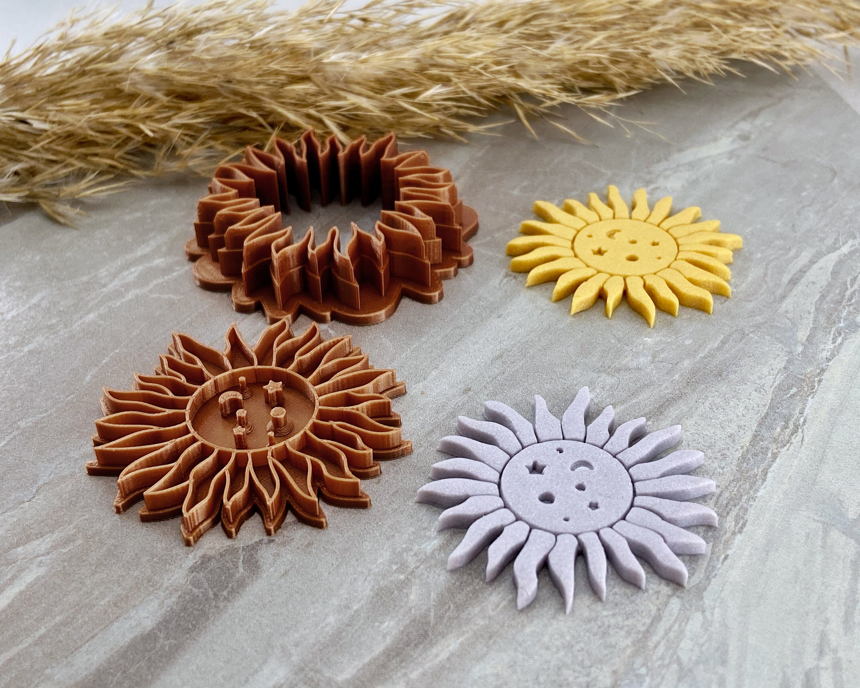 Celestial Sun Clay Cutter With Stamp, Embossing Sun Polymer Clay Cutter ...