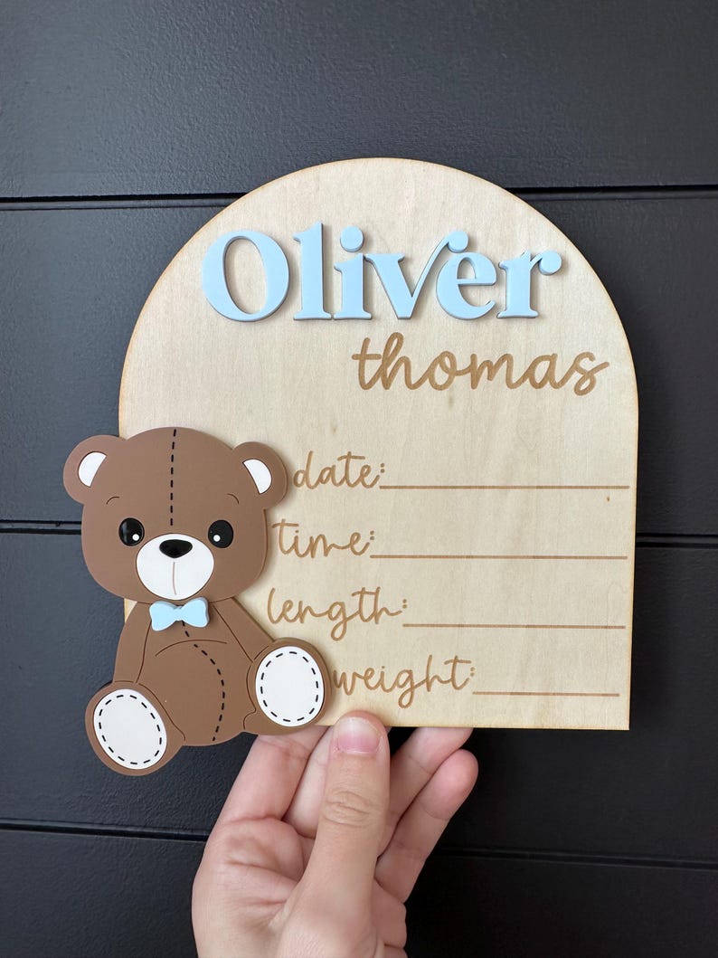 Bear Stat Sign | Baby Boy Name Announcement | Baby Boy Hospital Sign - Etsy