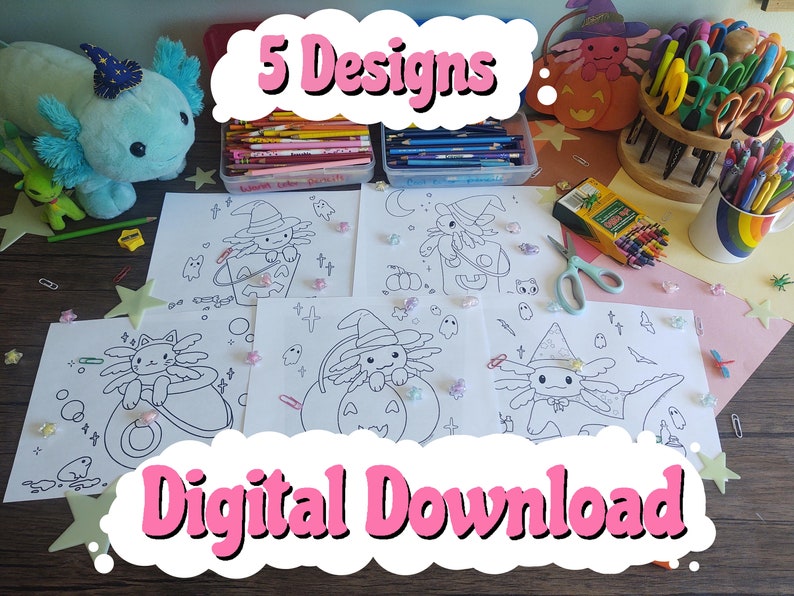 Halloween Axolotl Coloring Pages Digital Download - Etsy