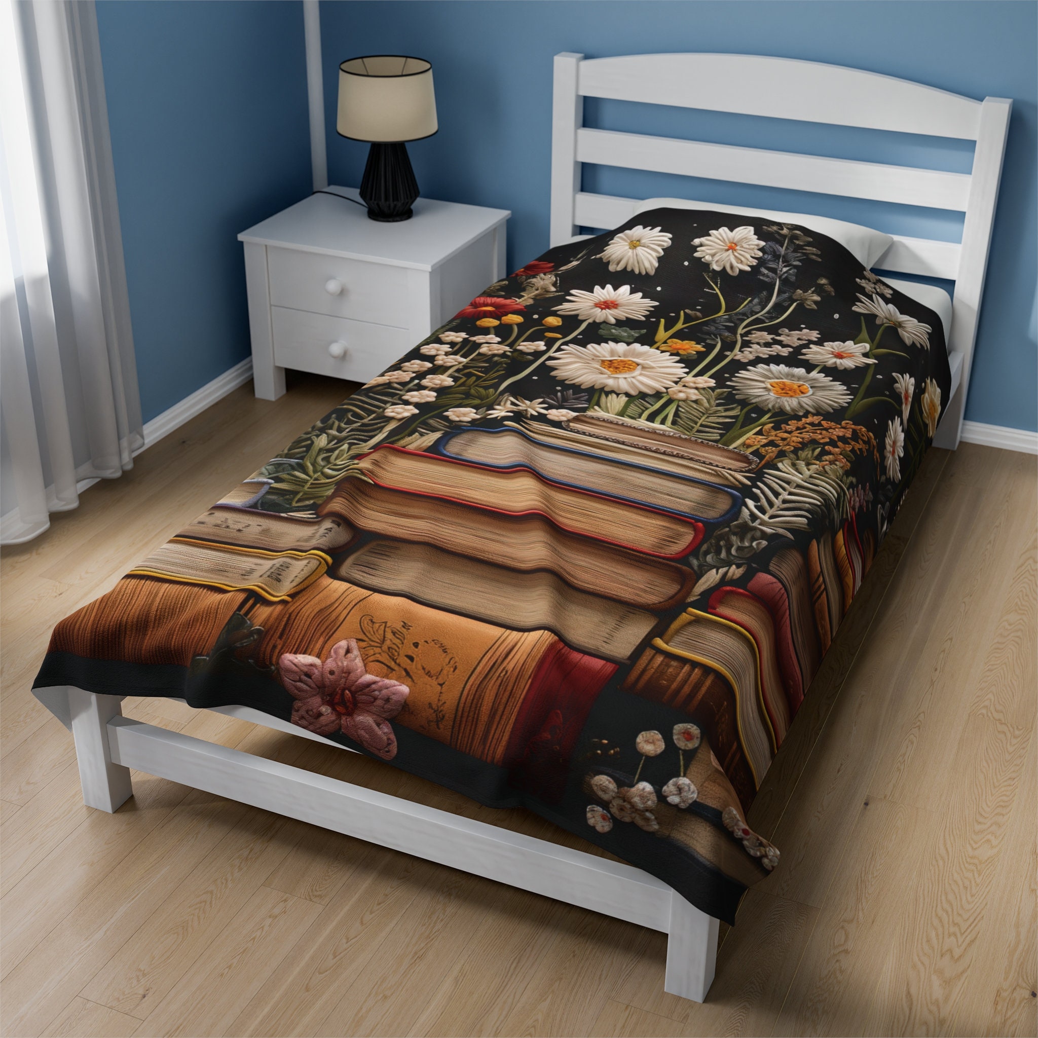 Flower Book Reading Nook Velveteen Plush Blanket, Reading Lover Gift ...