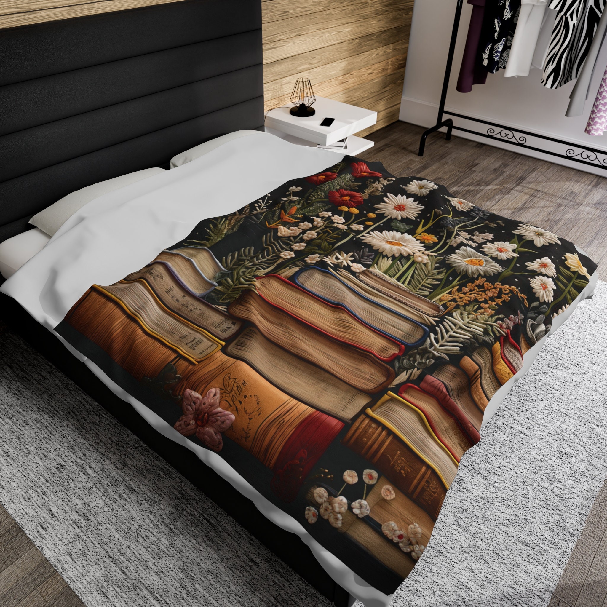 Flower Book Reading Nook Velveteen Plush Blanket, Reading Lover Gift ...