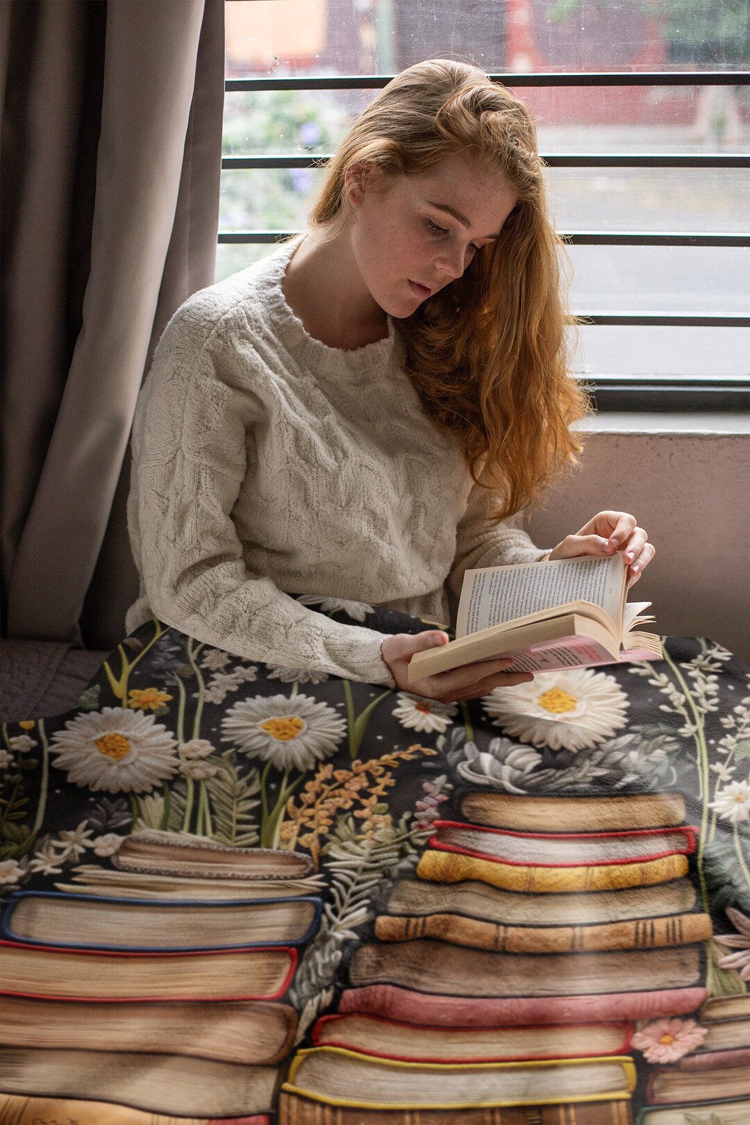 Flower Book Reading Nook Velveteen Plush Blanket, Reading Lover Gift ...