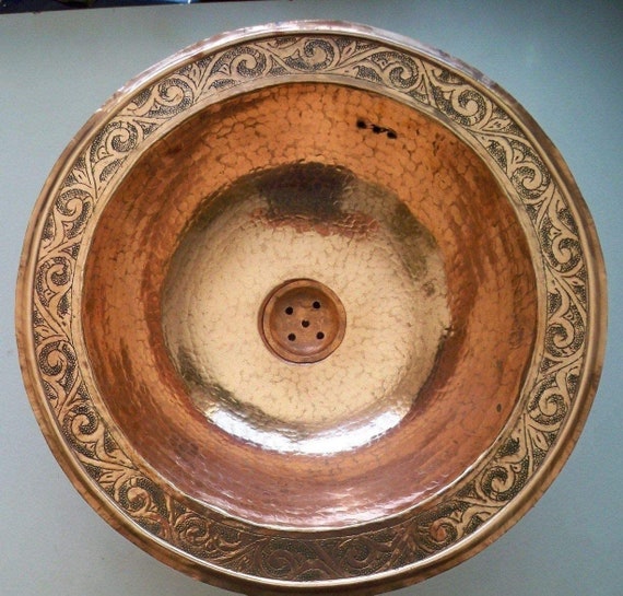 Basin Copper Red Moroccan Engraving Round Sink Washbasin - Etsy